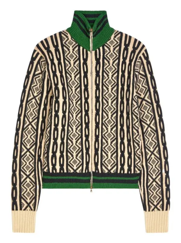 Dries Van Noten Geometric-pattern Zip-up Cardigan - Champagne