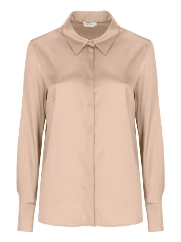 Peserico Concealed Placket Silk Shirt - Beige