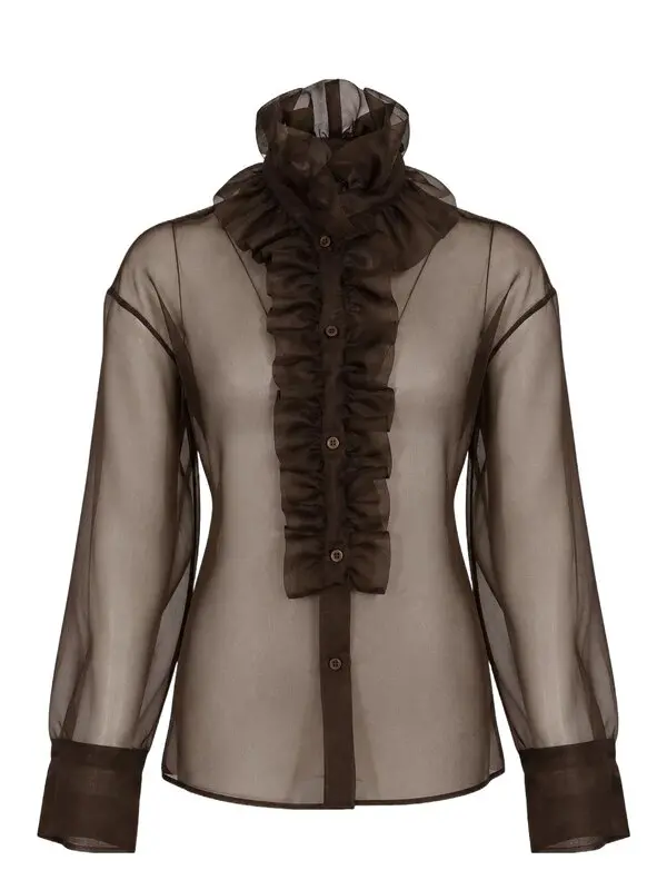D.exterior Sheer Ruffled Tops - Brown