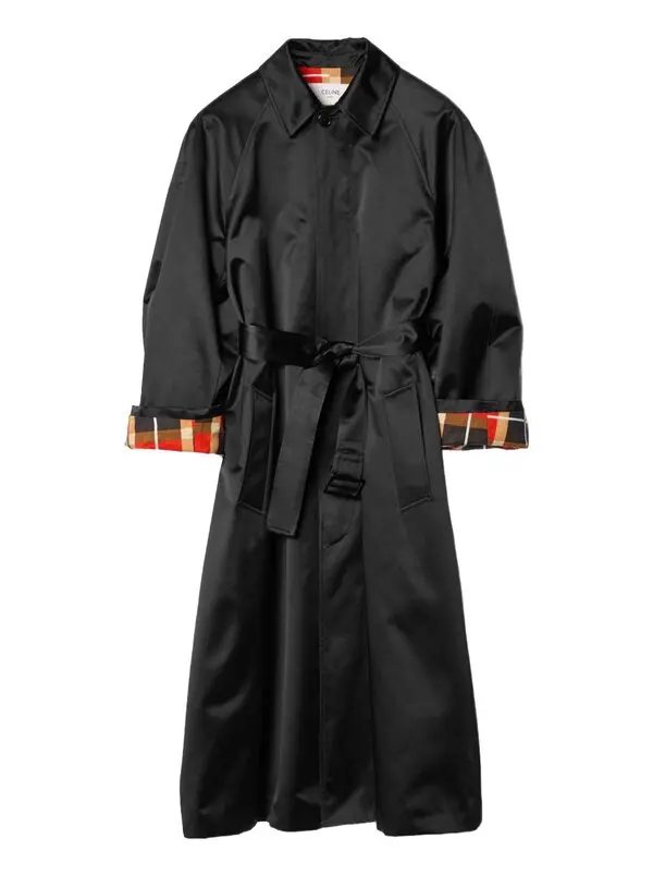 Celine Bonded Satin Balmacan With Madras Lining - Black