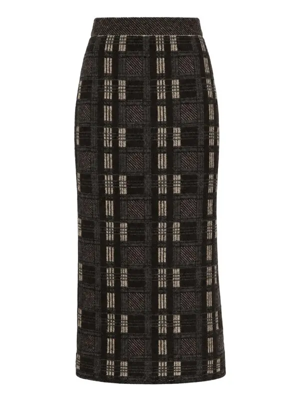 D.exterior Checked Pencil Skirt - Brown/grey