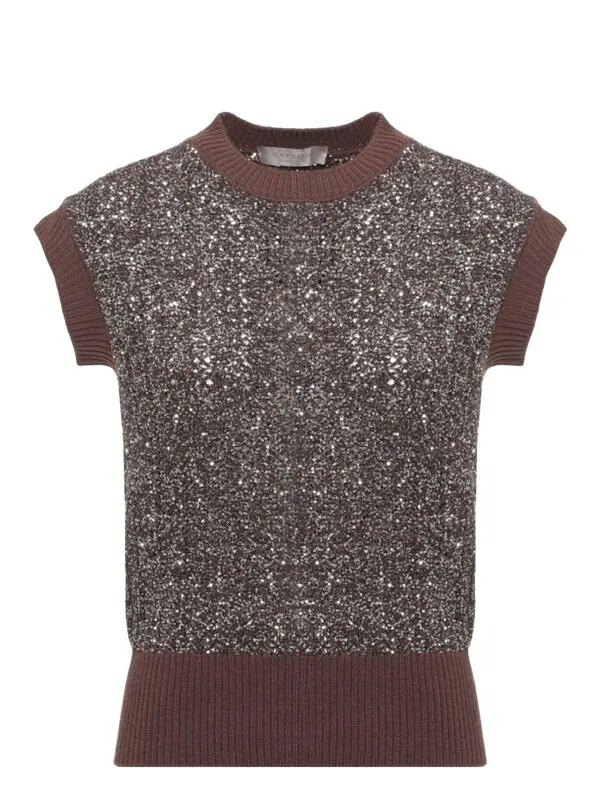 D.exterior Sequined Sleeveless Knitted Top - Brown