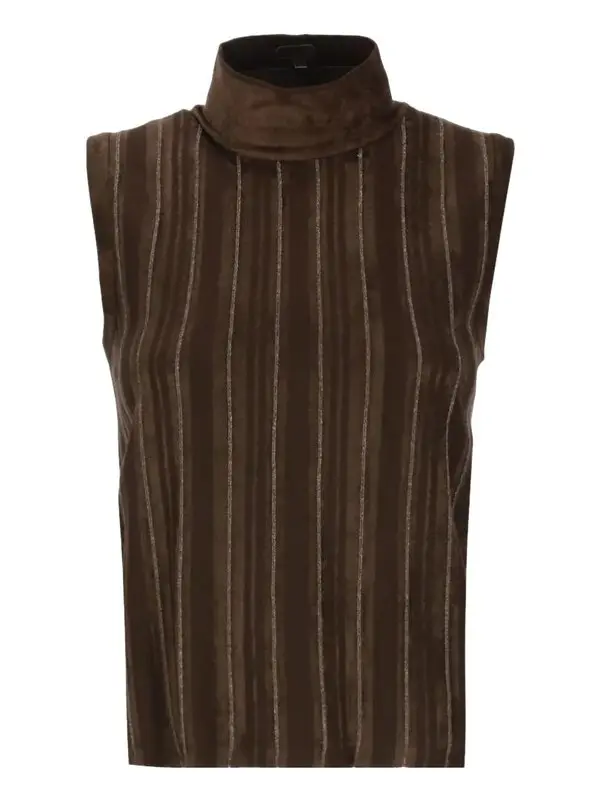 D.exterior Striped High-neck Sleeveless Top - Brown