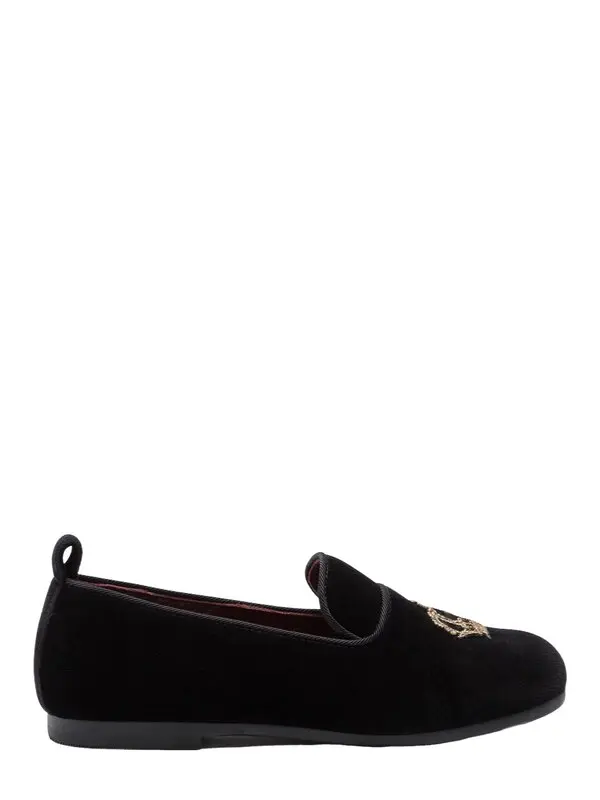 Dolce & Gabbana Crown Patch Velvet Slippers - Black