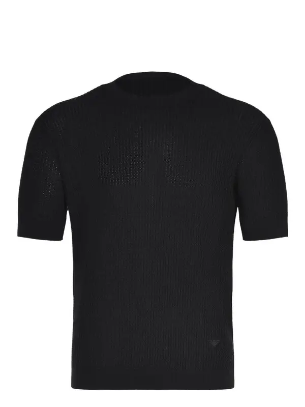 Emporio Armani Ribbed Short Sleeve Sweater - Black