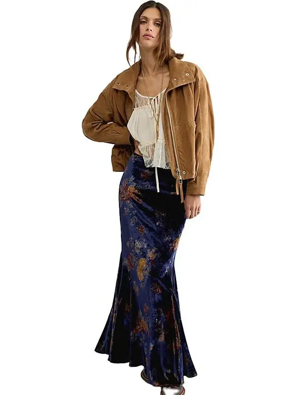 Free People Cosmic Velvet Maxi Skirt - Midnight Combo