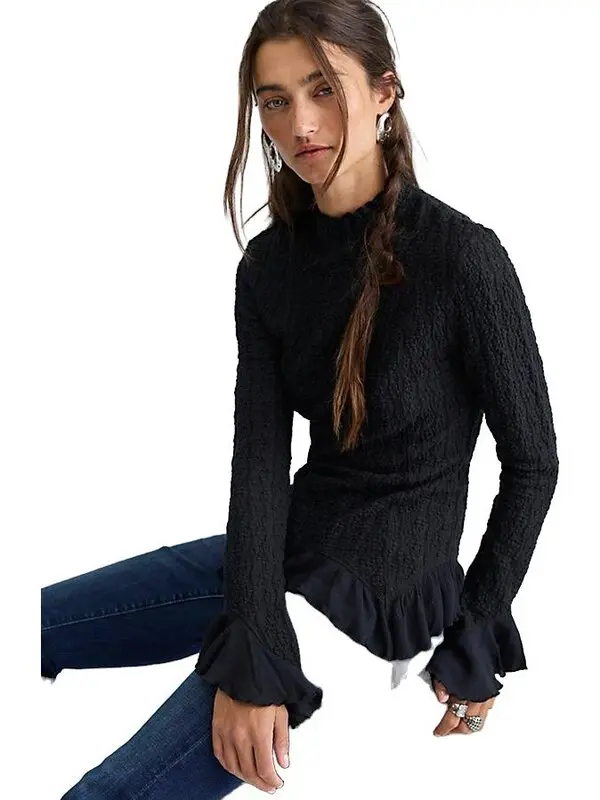 Free People Hope Long Sleeve Blouse - Black