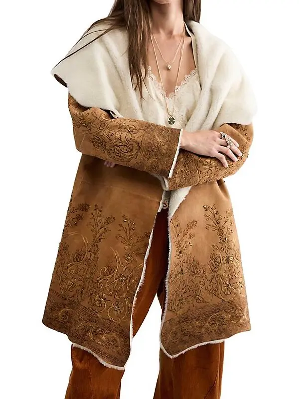 NIGEL PRESTON Anastasia Painted Suede Coat - Mocha
