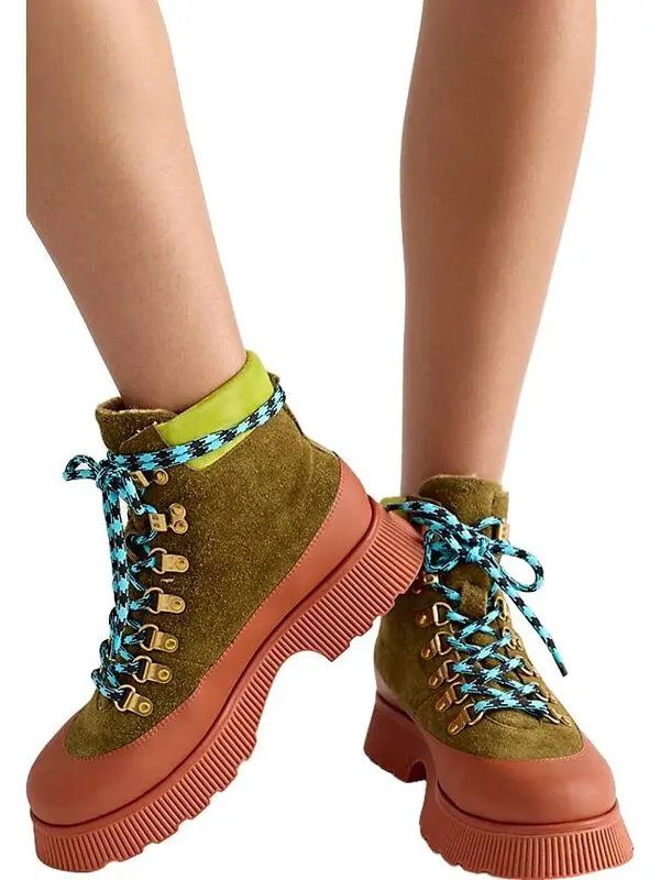 CHARLOTTE STONE SHOES Morris Color-block Hiker Boots - Olive