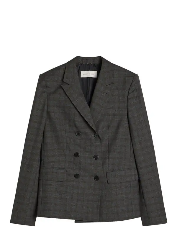 Dries Van Noten Bent Abstract Check Wool Blazer - Brown