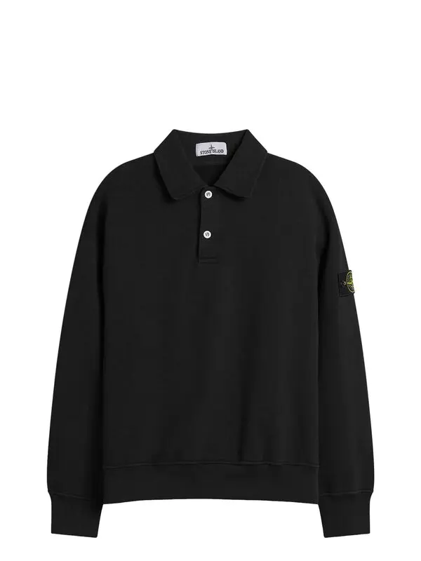 Stone Island Tubular Cotton Garment Dyed Polo Sweatshirt - Black