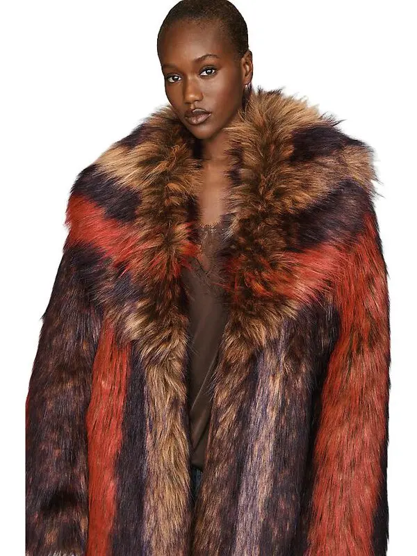 AZALEA WANG Esmara Faux Fur Coat Jacket - Red Pattern
