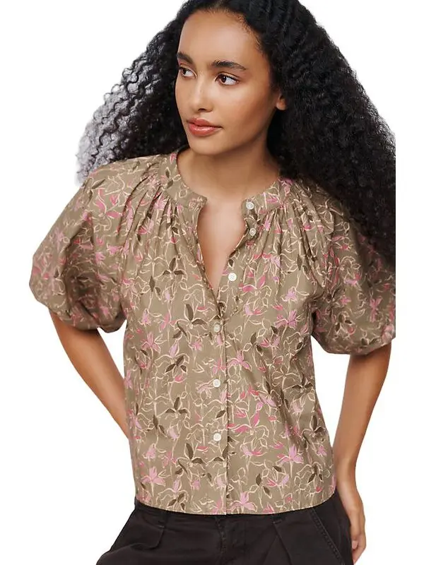 Rebecca Taylor Josie 100% Cotton Blouse - Olive