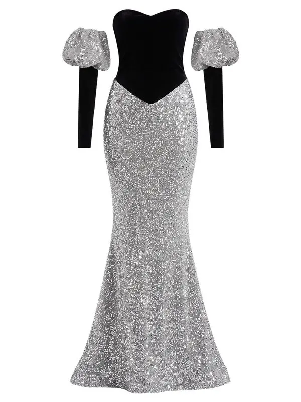 NUR KARAATA Alessia Gown - Silver/black