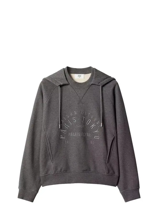 Maison Kitsuné College Logo-embroidered Drawstring Hoodie - Grey