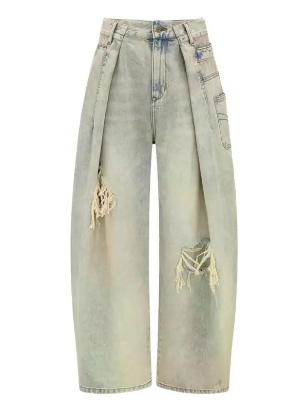 FENG CHEN WANG Pleated Distressed Jeans - Blue