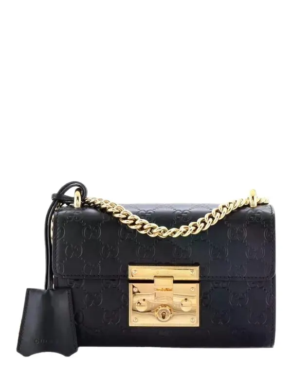 Gucci Padlock Shoulder Bag Guccissima Leather Small Crossbody Bag - Black