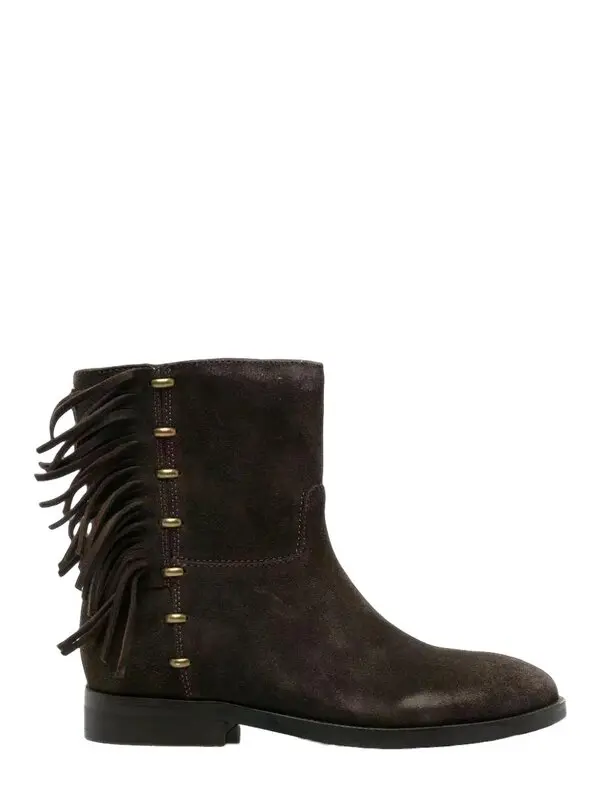 APEPAZZA Fringe-detail Studded Ankle Boots - Brown