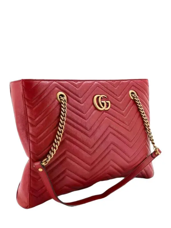 Gucci Gg Marmont Zip Tote Matelasse Leather Medium Shoulder Bag - Red