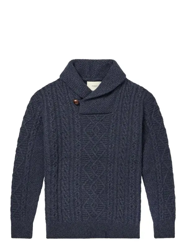 Purdey Shawl-collar Aran Cable-knit Wool Sweater - Blue