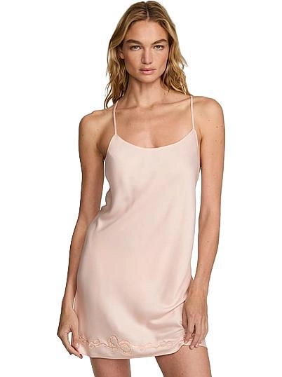 Victoria's Secret Twinkle Satin Bow Open-back Slip Dress - Pink