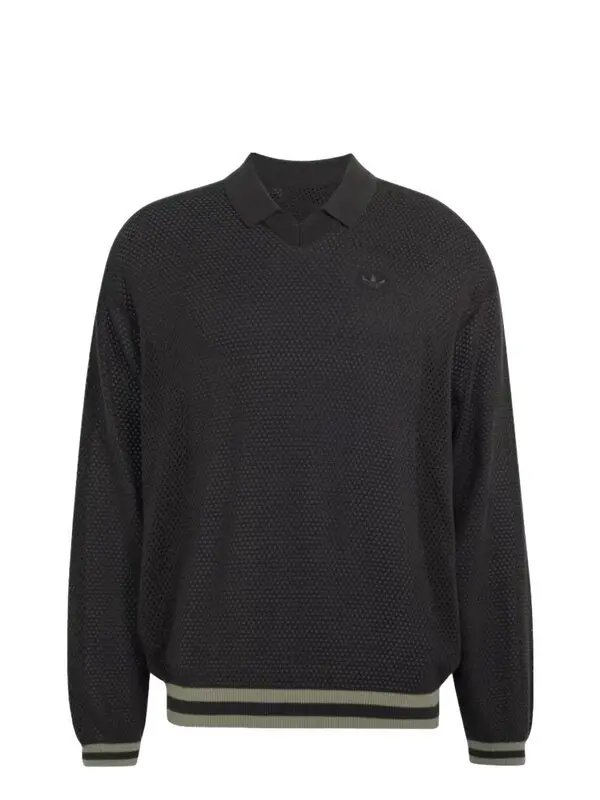 ADIDAS ORIGINALS Mesh Long Sleeve Polo Shirt - Practical Black