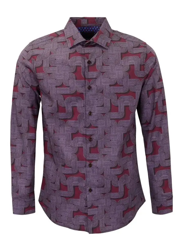 LORDS OF HARLECH Norman Blons Geo Port Printed Cotton Long-sleeve Shirt - Red