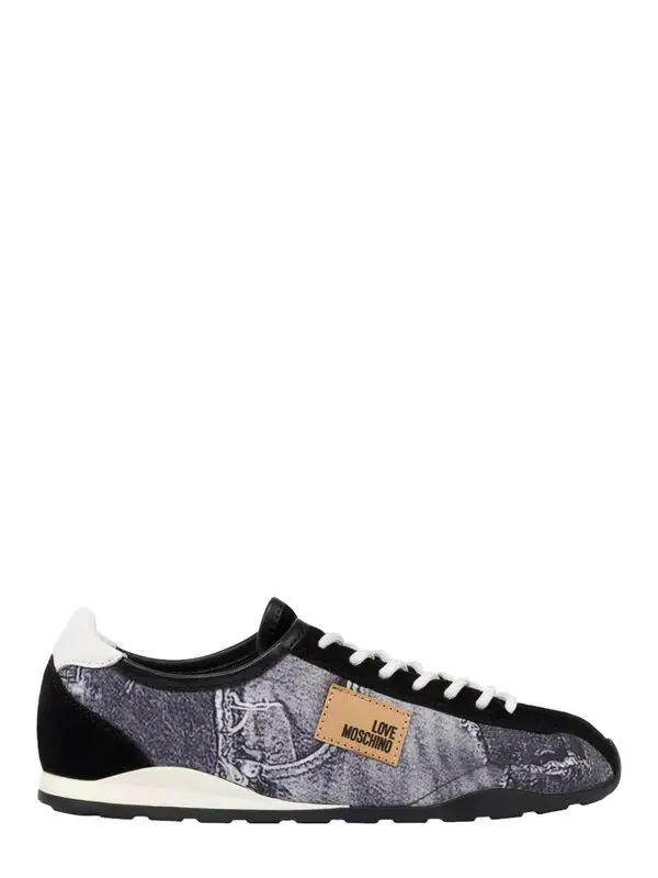 Moschino Denim-print Panelled Sneakers - Grey