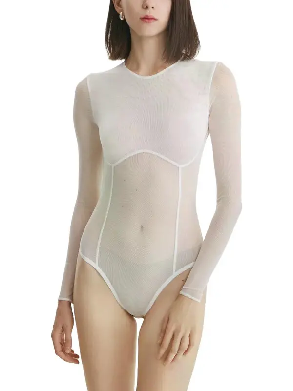 2310 STUDIO Sheer Panelled Bodysuit - White