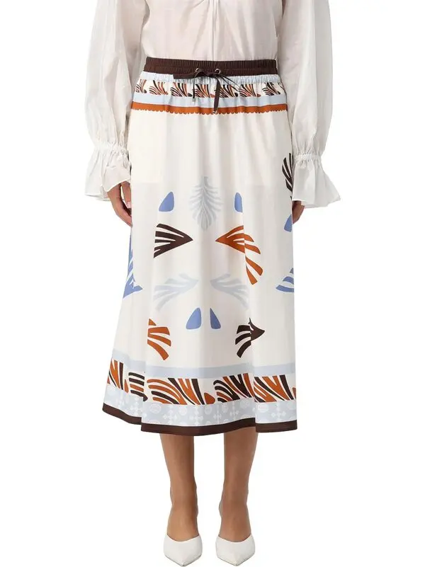 Herno A-line Midi Skirt In Cotton With Graphic Print And High Waist - Multicolor