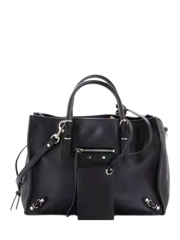 Balenciaga Papier A4 Zip Around Classic Studs Bag Leather Mini Tote Bag - Black
