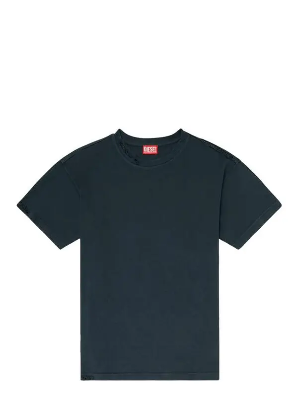 DIESEL® T-shirt With Frayed Edges And Crystal Details - Black