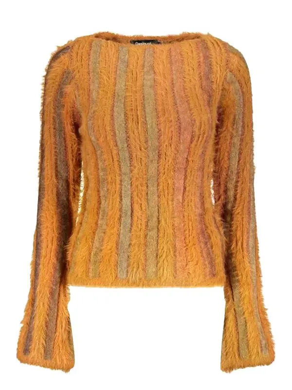 Desigual Vertical-stripe Faux-fur Sweater - Orange