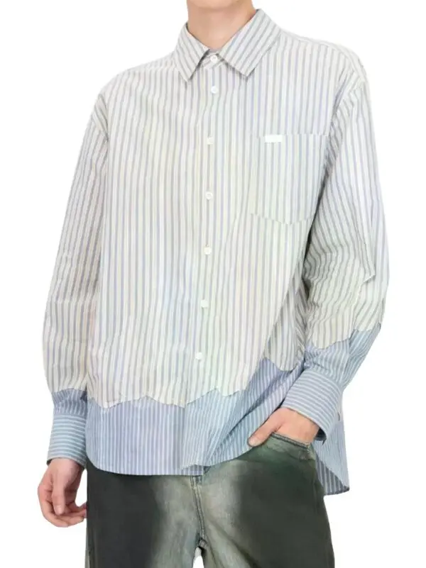 FENG CHEN WANG Striped Patchwork Shirt - Blue