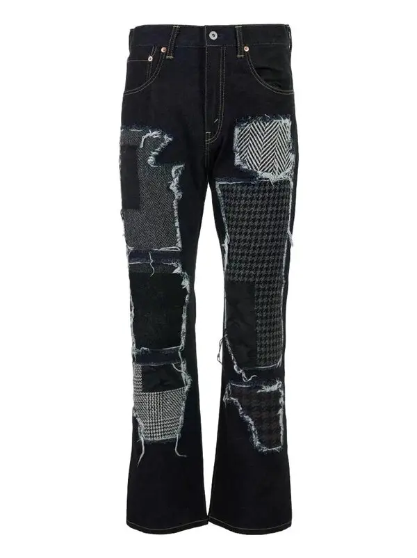 Junya Watanabe Patchwork Frayed-edge Jeans - Blue