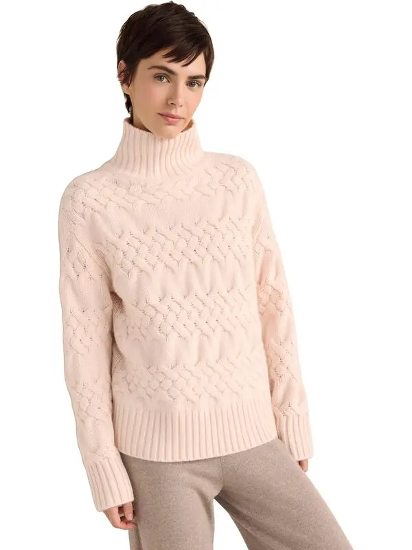 HAVEN WELL WITHIN Cashmere Basketweave Turtleneck Sweater - Shell