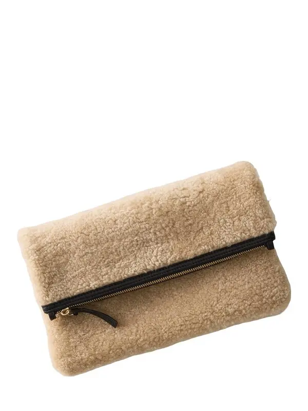 HAVEN WELL WITHIN Shearling Foldover Clutch - Oat,black