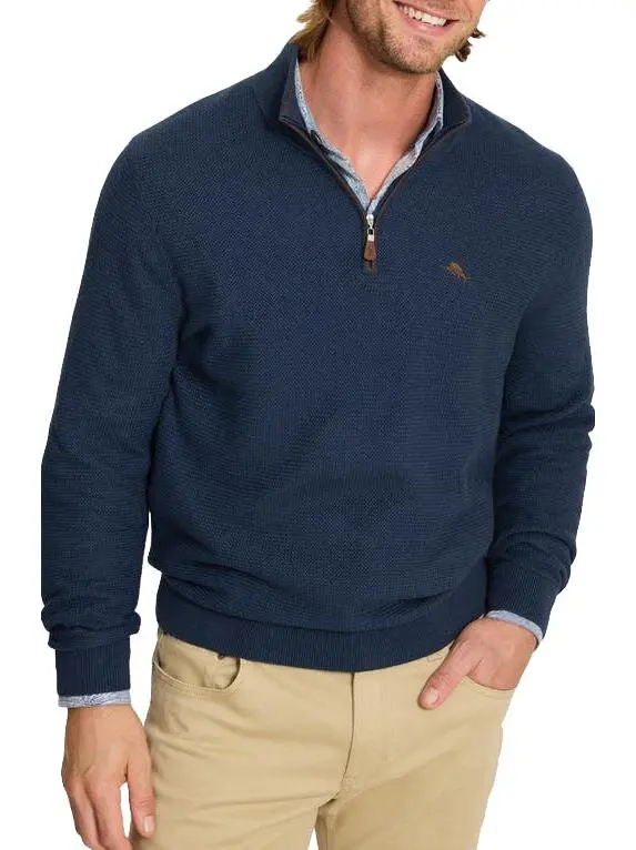 Tommy Bahama Marlin Magic Basketweave Half Zip Sweater - Navy