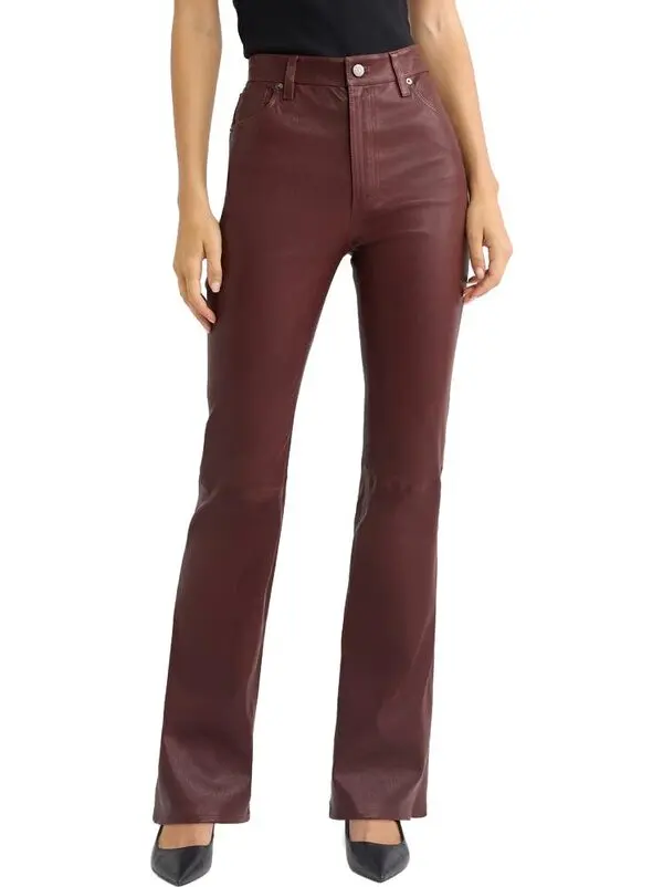 FRAME The Leather Reboot High Waist Bootcut Leather Pants - Currant