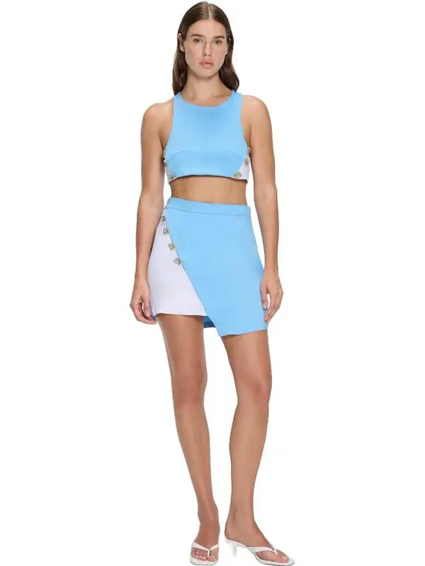 MOEVA Riviera Duo-colored Asymmetric Gold Button Mini Skort - Blue