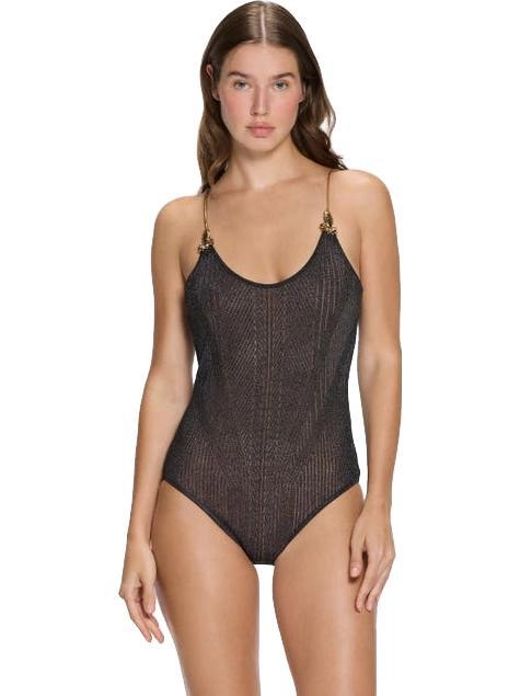 MOEVA Tropezia Scoop Neck Knitted Gold Chain Straps Swimsuit - Black