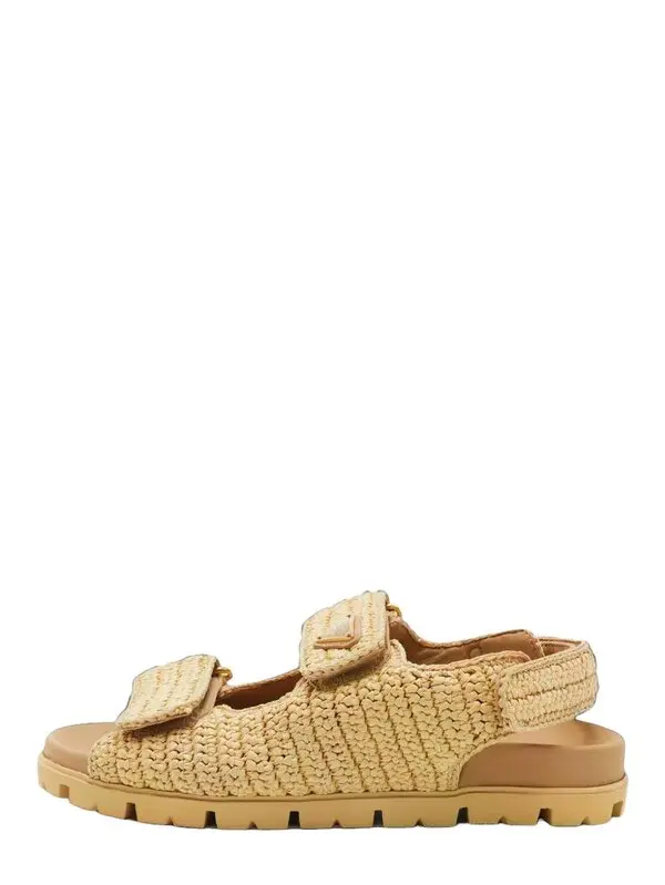 Prada Triangle Logo Crochet Sandals - Neutrals
