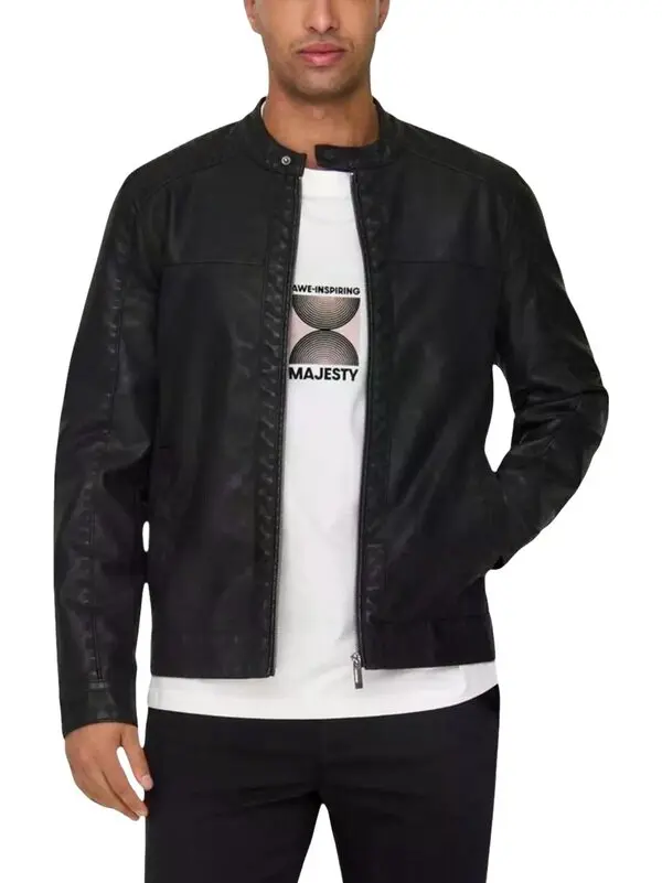 ONLY&SONS|MAN Quilted-shoulder Biker Jacket - Black