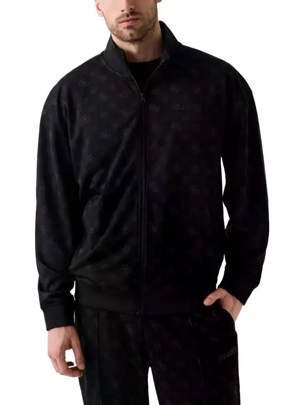 Guess Logo-monogram Zip-up Jacket - Black