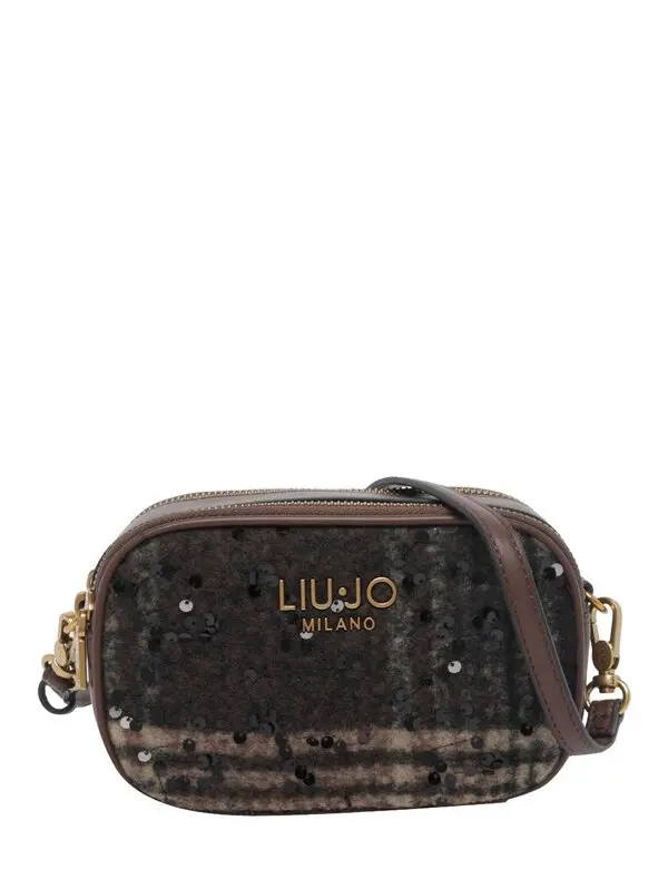 Liu Jo Mini Crossbody Bag With Embroidered Check Pattern And Double Zip - Dark