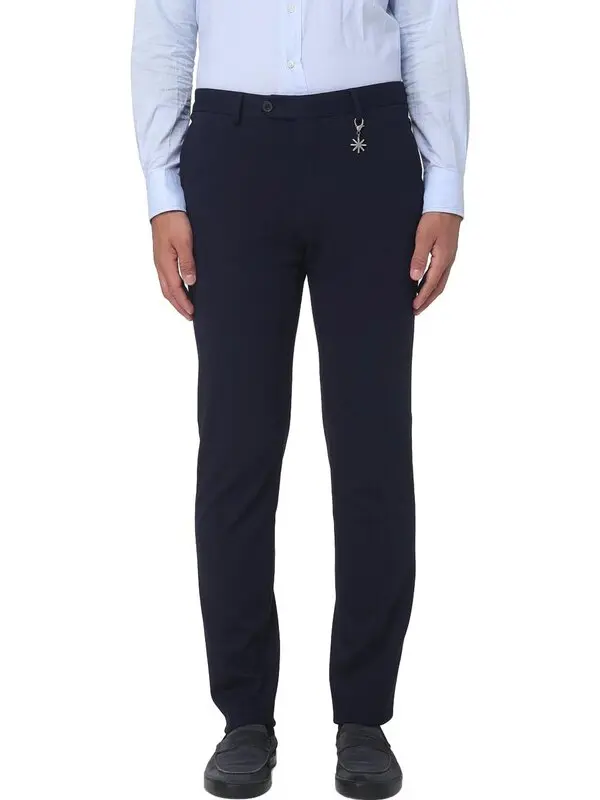 MANUEL RITZ Slim Fit Gabardine Chino Trousers With Off-center Fastening - Blue
