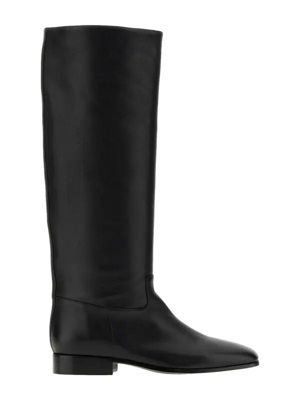 HERBERT LEVINE Square-toe Calfskin Leather Knee-high Boots - Black