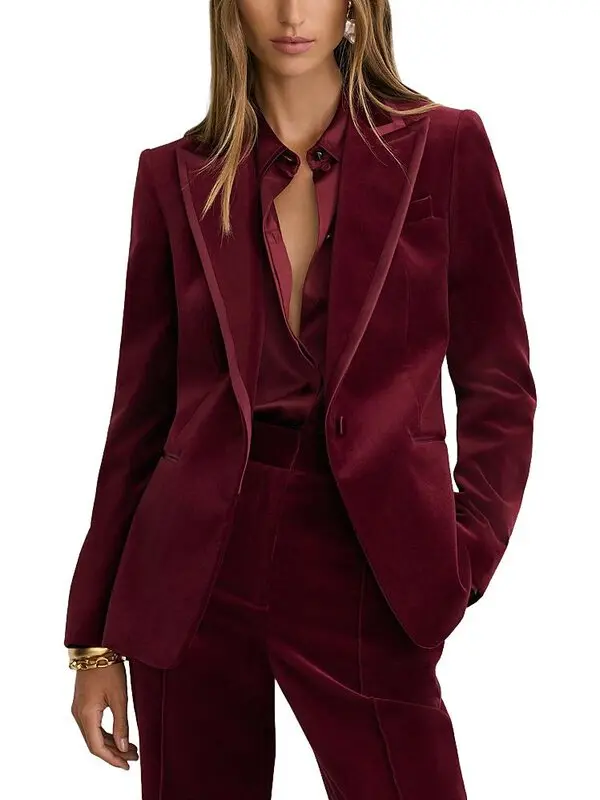 REISS Single Breasted Velvet Blazer - Dark Red