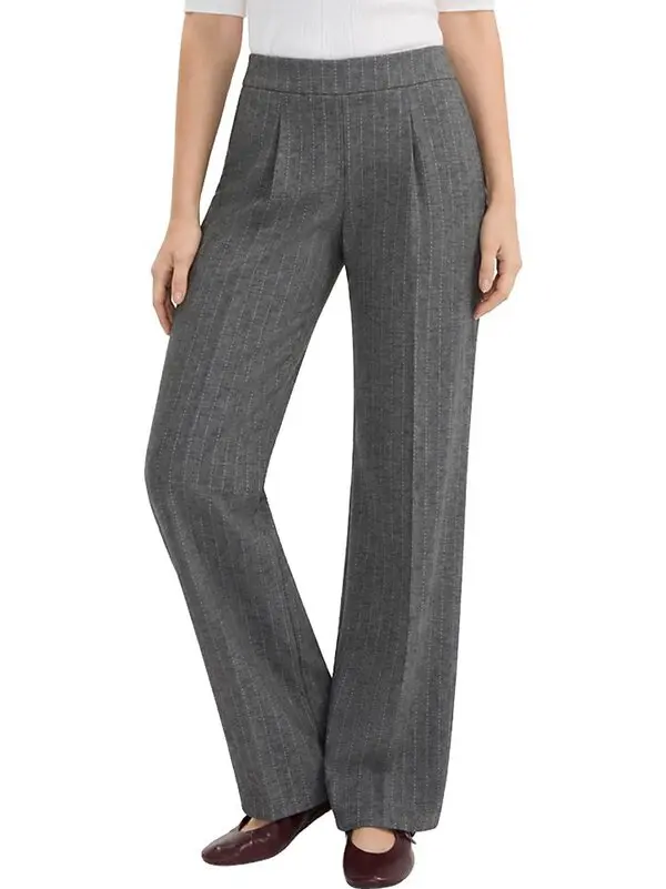 LIVERPOOL Mid Rise Pull On Wide Leg Pants - Heather Grey Stripe