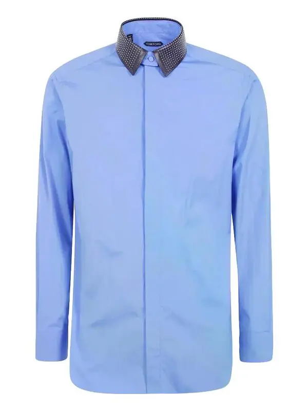 TOM FORD Piece Dyed Poplin Fluid Fit Shirt - Blue